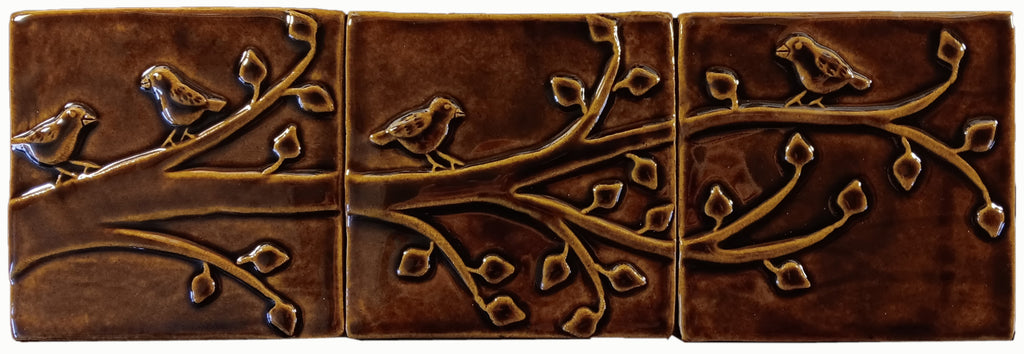 Birds on a Branch Triptych Three 6"x6" Ceramic Handmade Tiles | 6 Inch ...