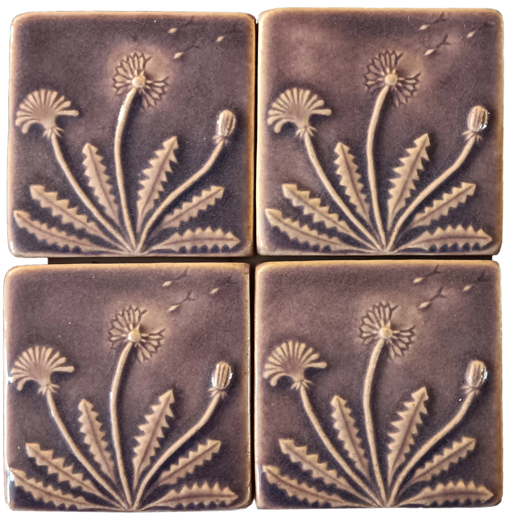 Dandelion 4"x4" Ceramic Handmade Tile | 4 Inch by 4 Inch Handmade Tiles
