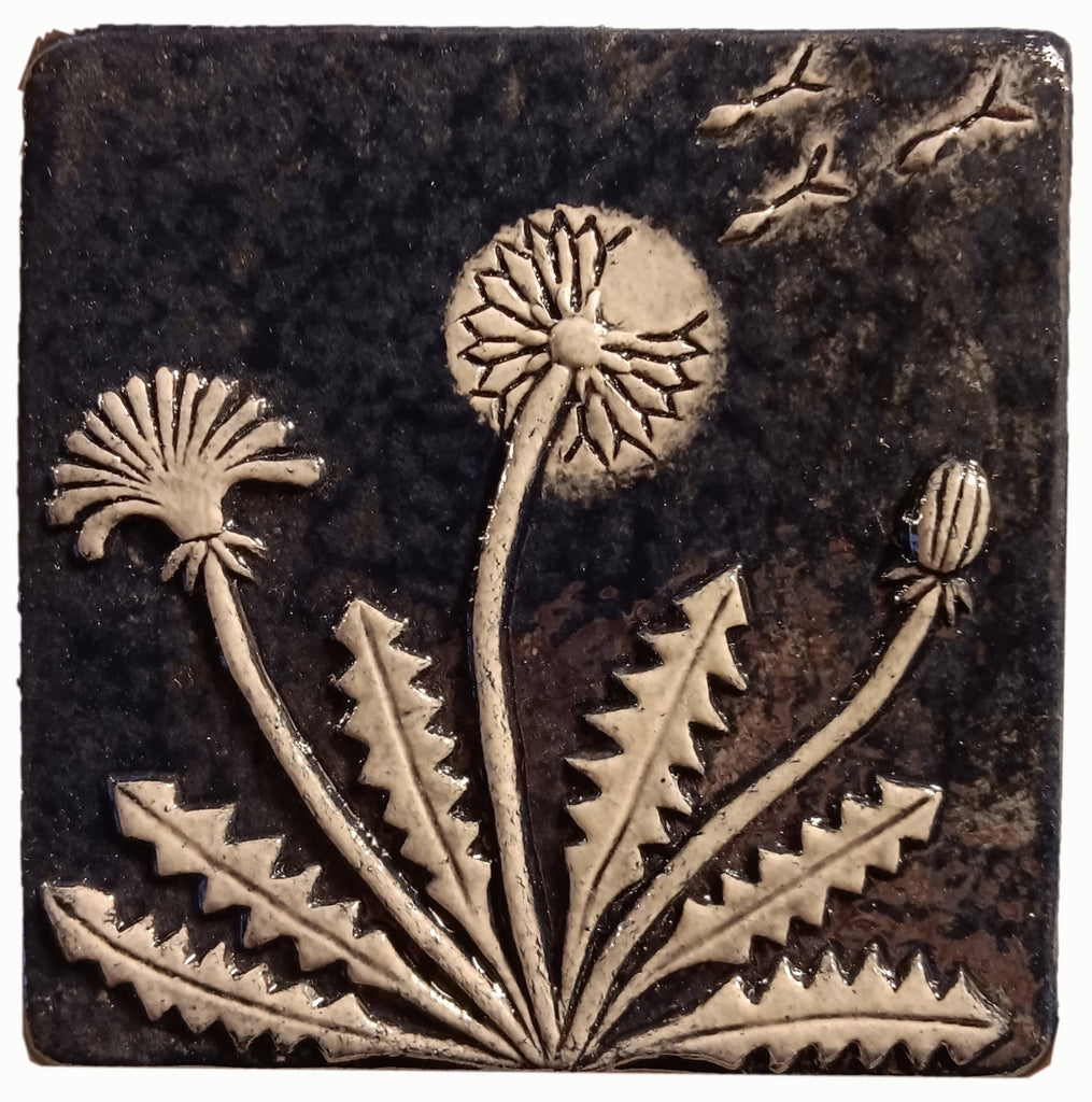 Dandelion 4"x4" Ceramic Handmade Tile | 4 Inch by 4 Inch Handmade Tiles