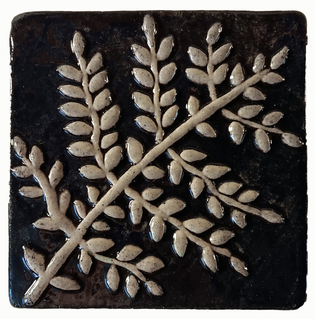 Fern 4"x4" Ceramic Handmade Tile | 4 Inch by 4 Inch Handmade Tiles