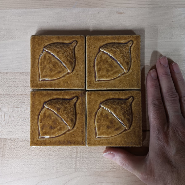Acorn 3"x3" Ceramic Handmade Tile | 3 Inch by 3 Inch Handmade Tiles
