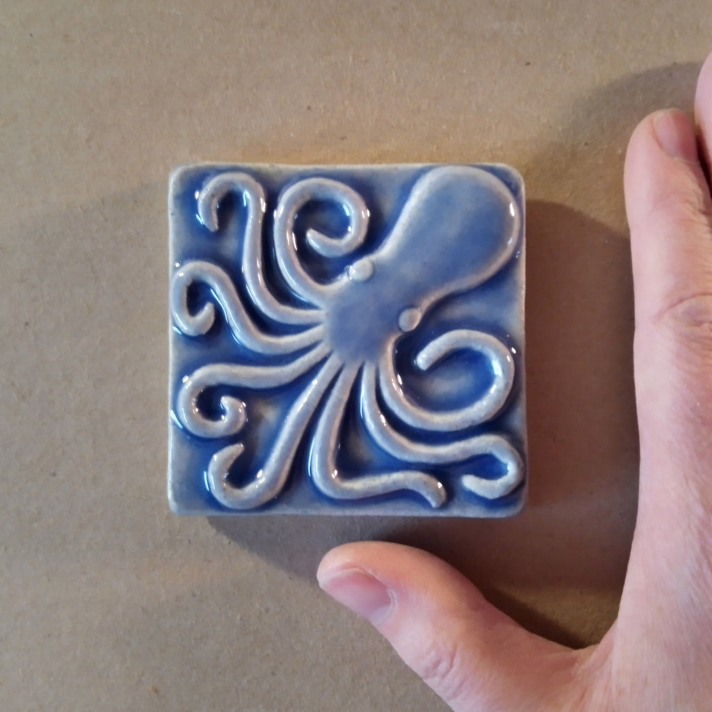Octopus 3"x3" Ceramic Handmade Tile | 3 Inch by 3 Inch Handmade Tiles