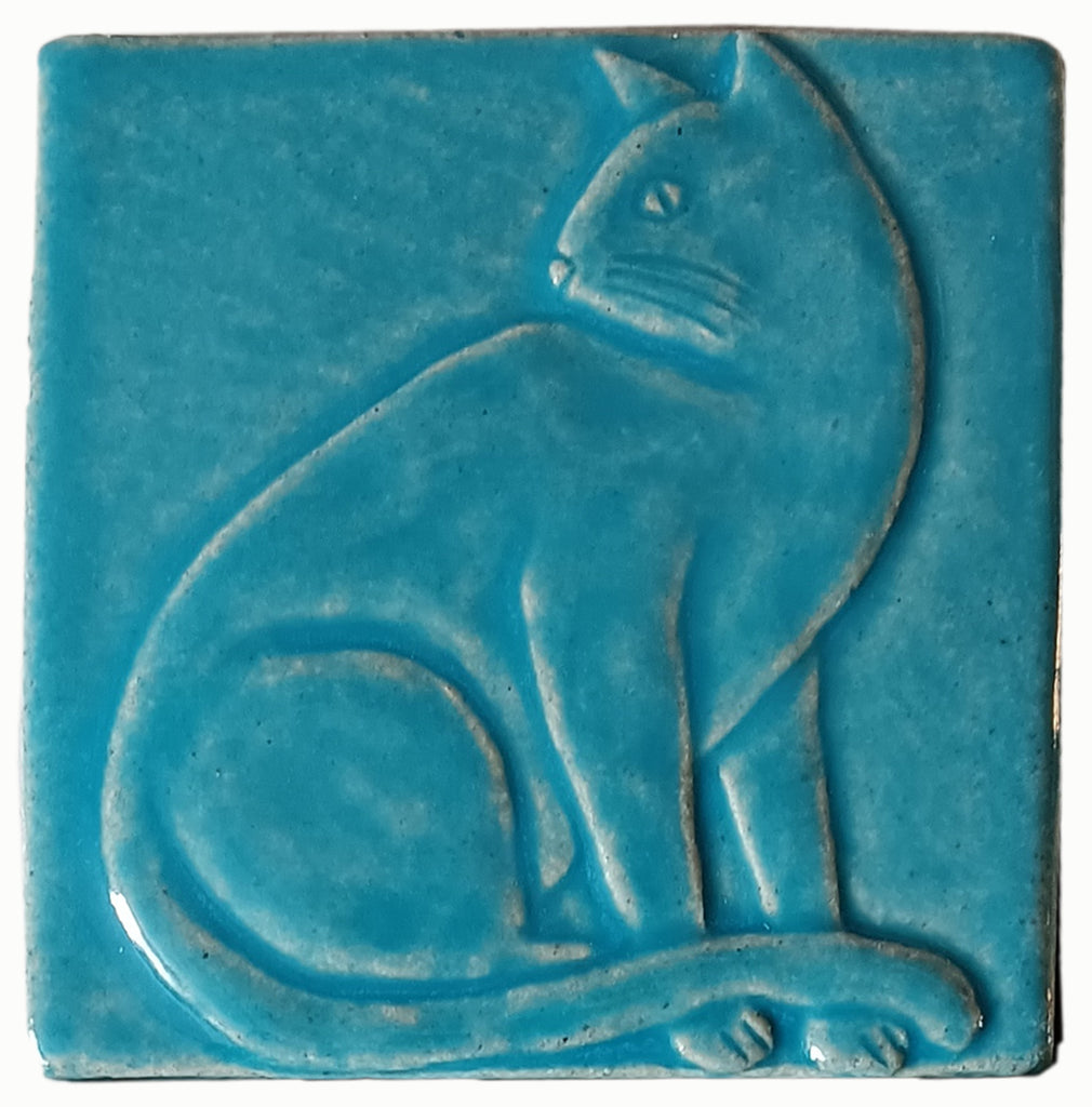 Sitting Cat 4x4 Ceramic Handmade Tile | 4 Inch by 4 Inch Handmade Tiles
