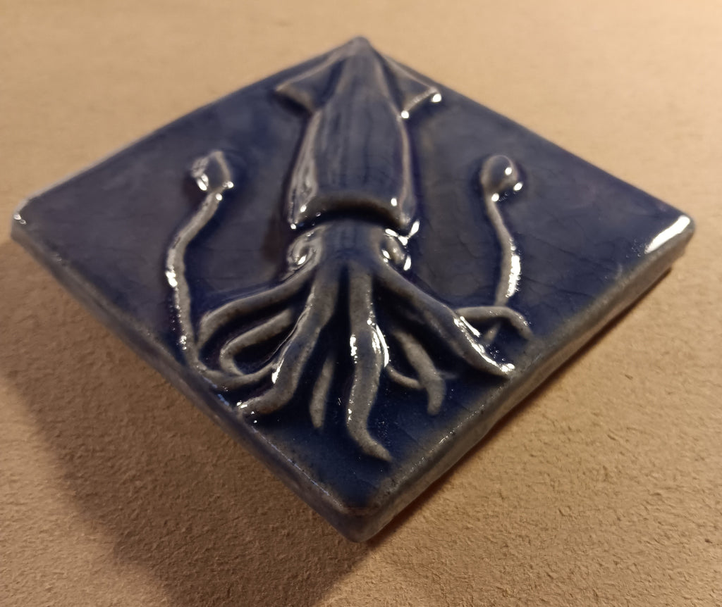 Squid 4"x4" Ceramic Handmade Tile | 4 Inch by 4 Inch Handmade Tiles