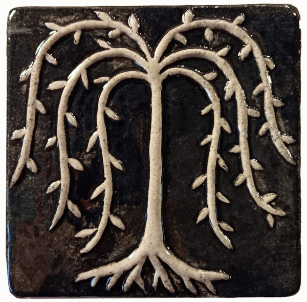 Willow Tree 4"x4" Ceramic Handmade Tile | 4 Inch by 4 Inch Handmade Tiles
