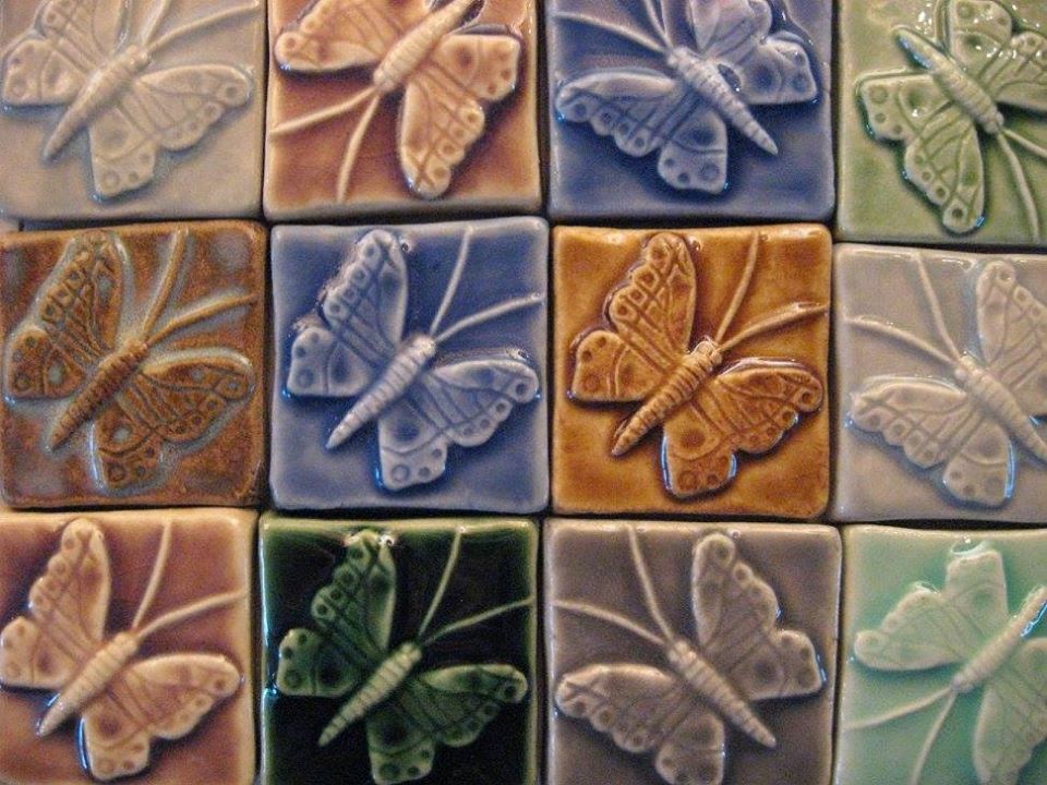 Butterfly 2"x2" Ceramic Handmade Tile | 2 Inch by 2 Inch Handmade Tiles