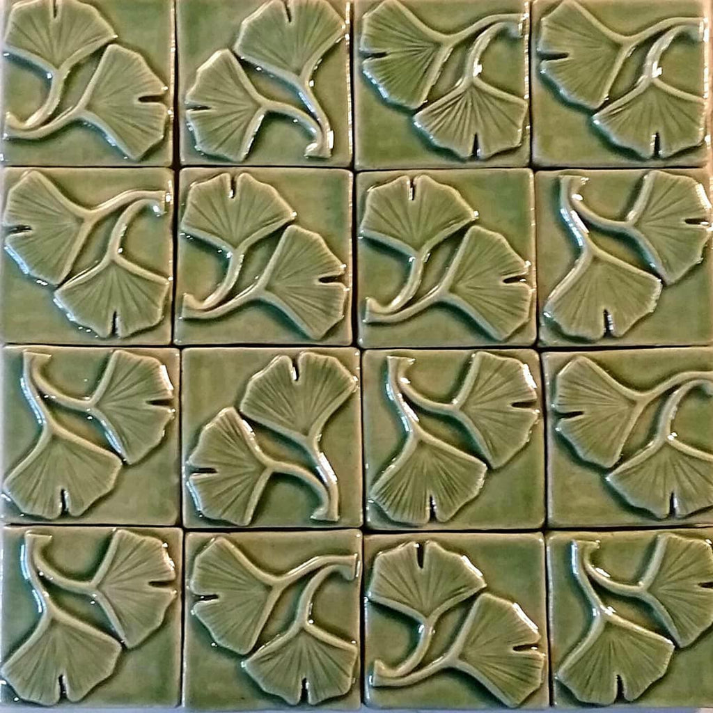 Double Ginkgo 2"x2" Ceramic Handmade Tile | 2 Inch by 2 Inch Handmade Tiles