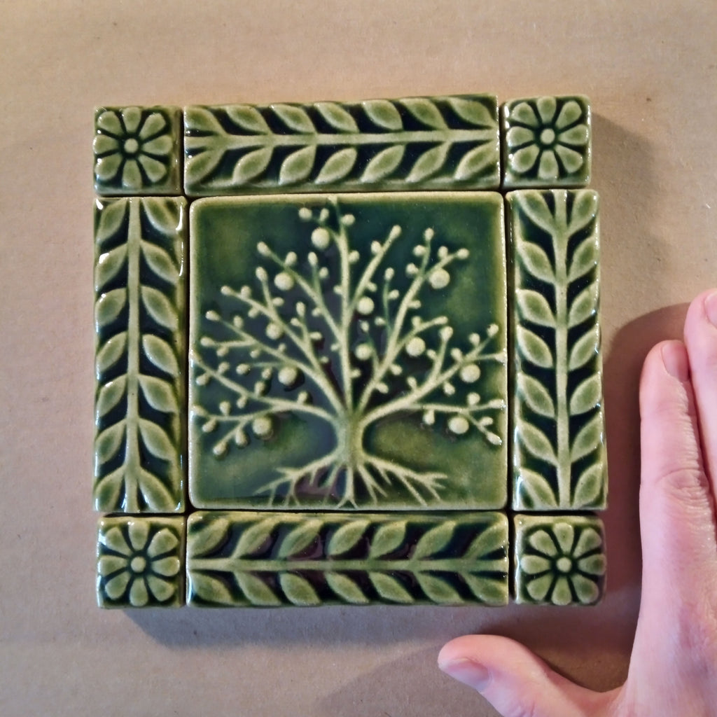 A Tree of Life 4"x4" Ceramic Handmade Tile with 1" Border | 4 Inch by 4 ...
