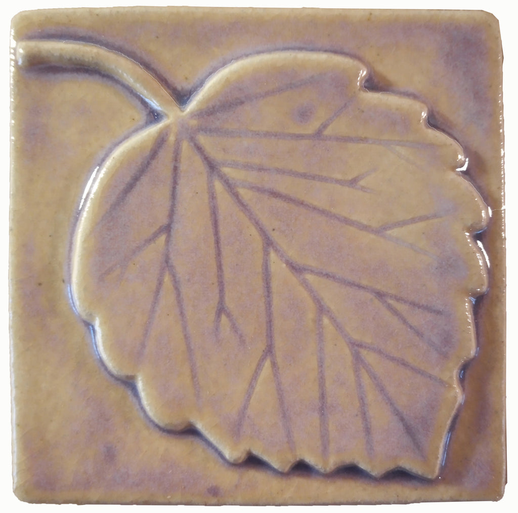 Aspen Leaf 4"x4" Ceramic Handmade Tile | 4 Inch by 4 Inch Handmade Tiles