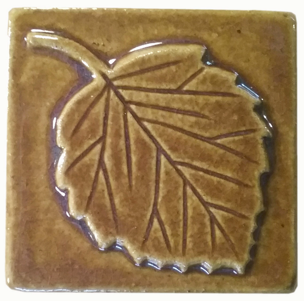 Aspen Leaf 3"x3" Ceramic Handmade Tile | 3 Inch by 3 Inch Handmade Tiles