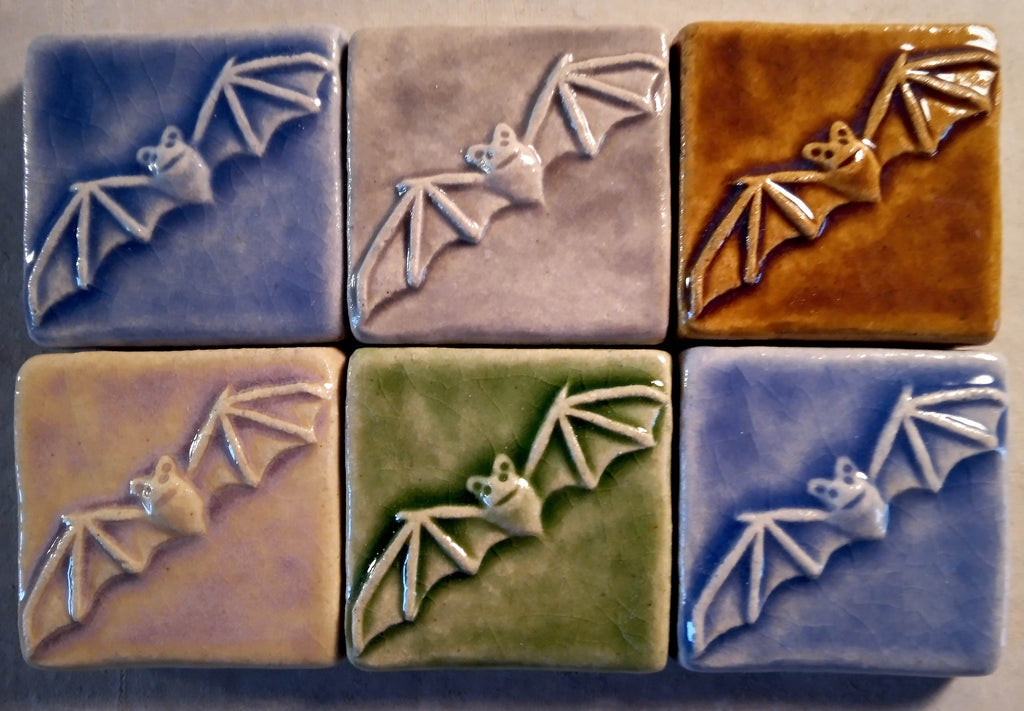 Bat 2"x2" Ceramic Handmade Tile | 2 Inch by 2 Inch Handmade Tiles