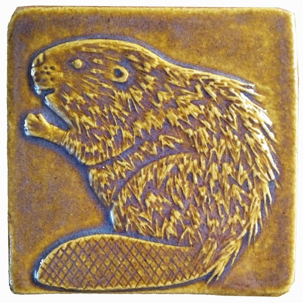 Beaver 4"x4" Ceramic Handmade Tile | 4 Inch by 4 Inch Handmade Tiles