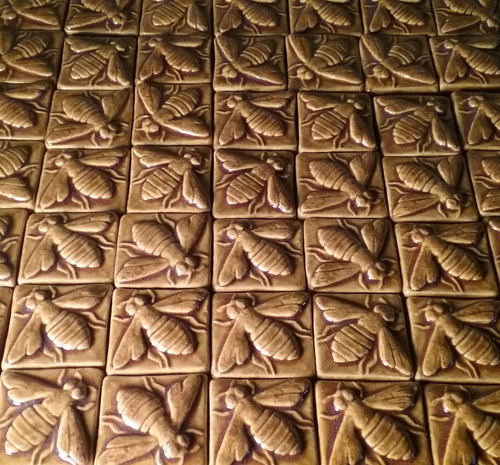 Honey Bee 2"x2" Ceramic Handmade Tile | 2 Inch by 2 Inch Handmade Tiles
