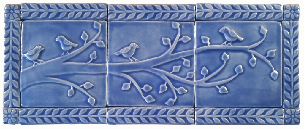Birds on a Branch Triptych Three 6"x6" Ceramic Handmade Tiles with 1 ...