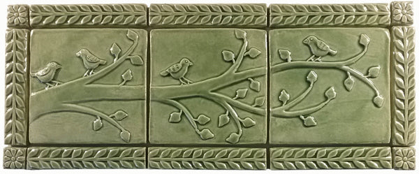 Birds on a Branch Triptych Three 6"x6" Ceramic Handmade Tiles with 1 ...