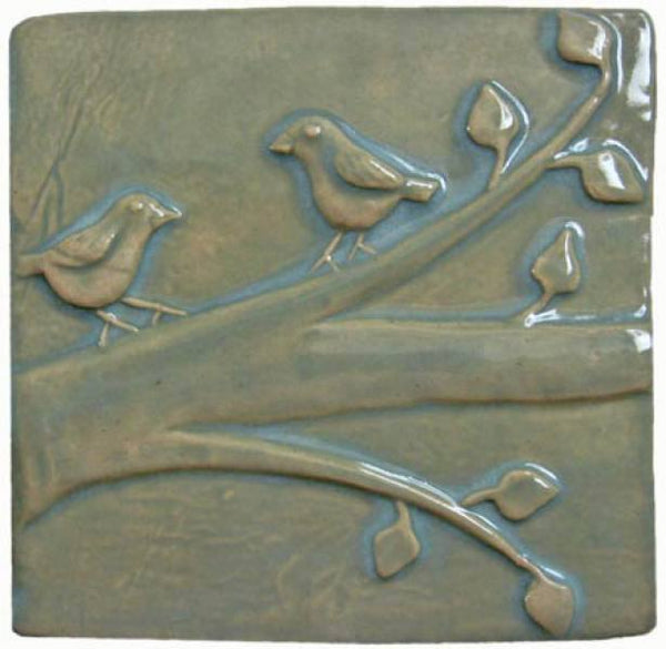 Birds on a Branch 1 6"x6" Ceramic Handmade Tile | 6 Inch by 6 Inch ...