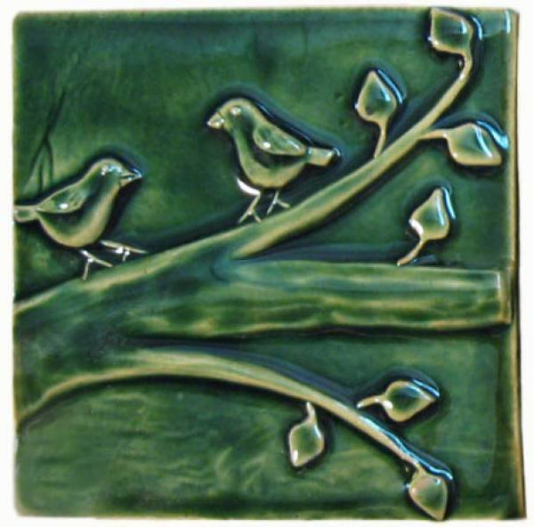 Birds on a Branch 1 6"x6" Ceramic Handmade Tile | 6 Inch by 6 Inch ...