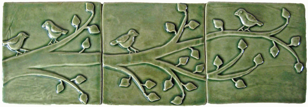 Birds on a Branch Triptych Three 6"x6" Ceramic Handmade Tiles | 6 Inch ...