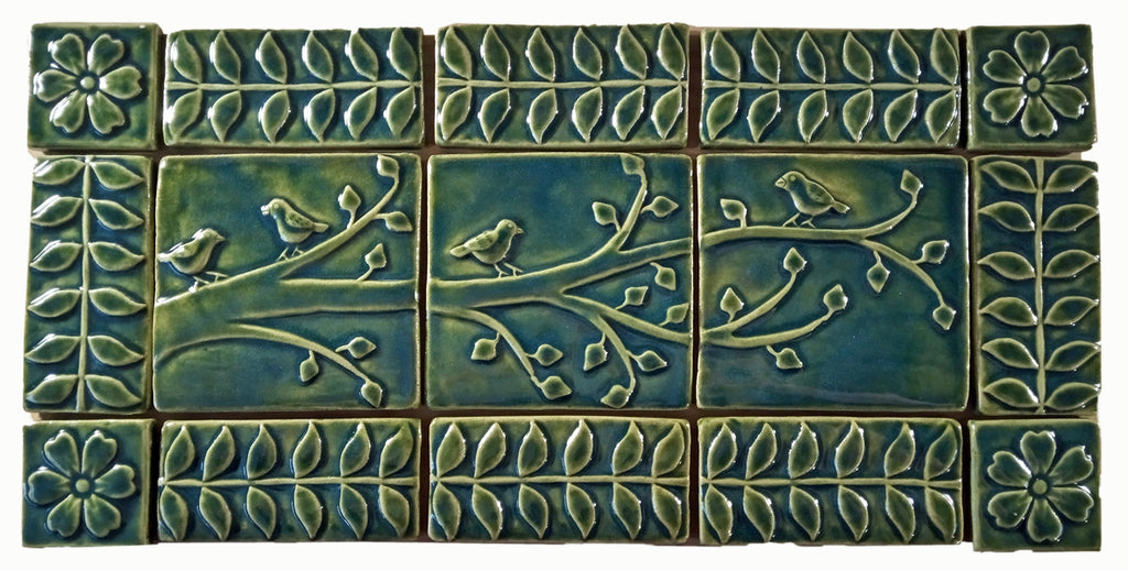 Birds on a Branch Triptych Three 6"x6" Ceramic Handmade Tiles with 3 ...