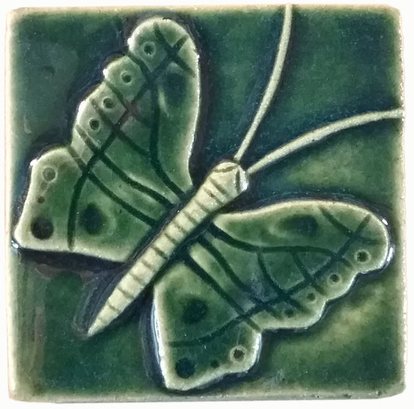 Butterfly 3"x3" Ceramic Handmade Tile | 3 Inch by 3 Inch Handmade Tiles