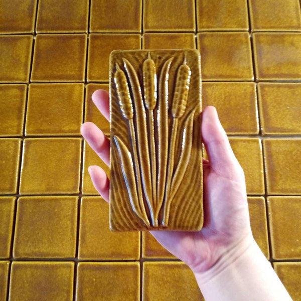 Cattails 3"x6" Ceramic Handmade Tile | 3 Inch by 6 Inch Handmade Tiles