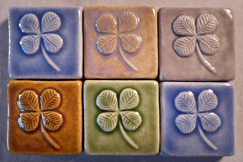 Four Leafed Clover 2"x2" Ceramic Handmade Tile | 2 Inch by 2 Inch ...