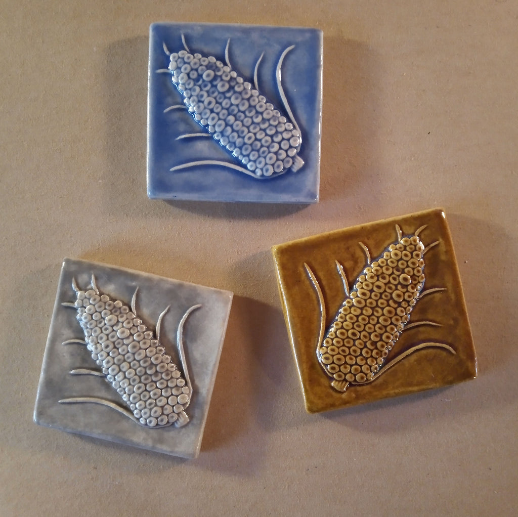 Corn 4"x4" Ceramic Handmade Tile | 4 Inch by 4 Inch Handmade Tiles