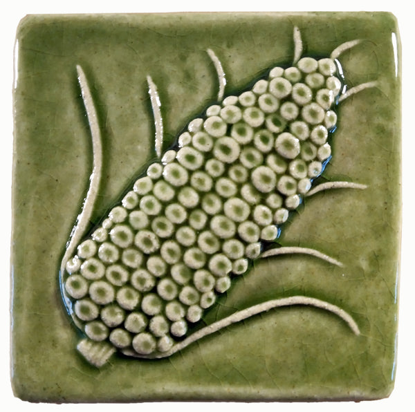 Corn 4"x4" Ceramic Handmade Tile | 4 Inch by 4 Inch Handmade Tiles