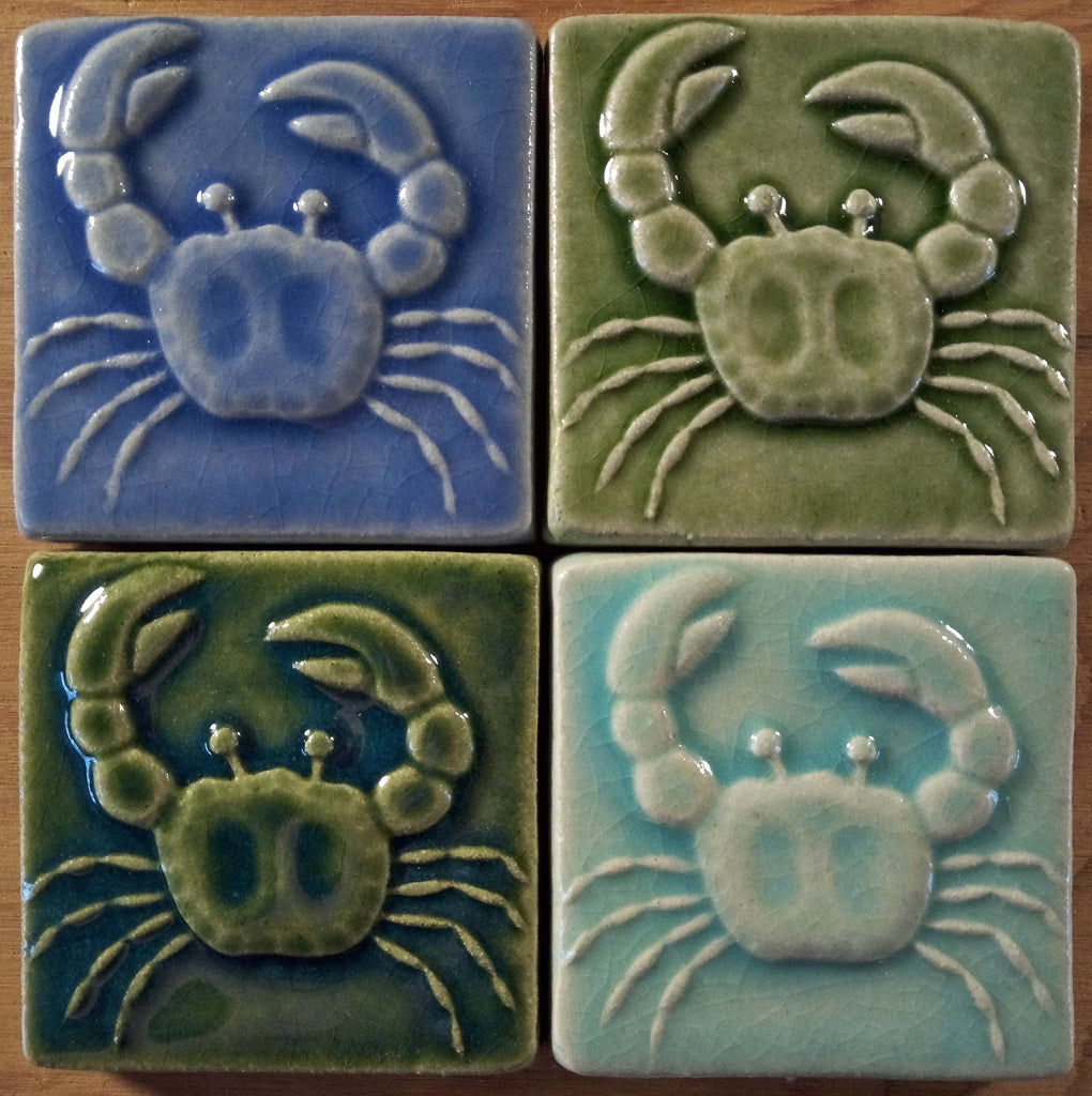 Crab 3"x3" Ceramic Handmade Tile | 3 Inch by 3 Inch Handmade Tiles