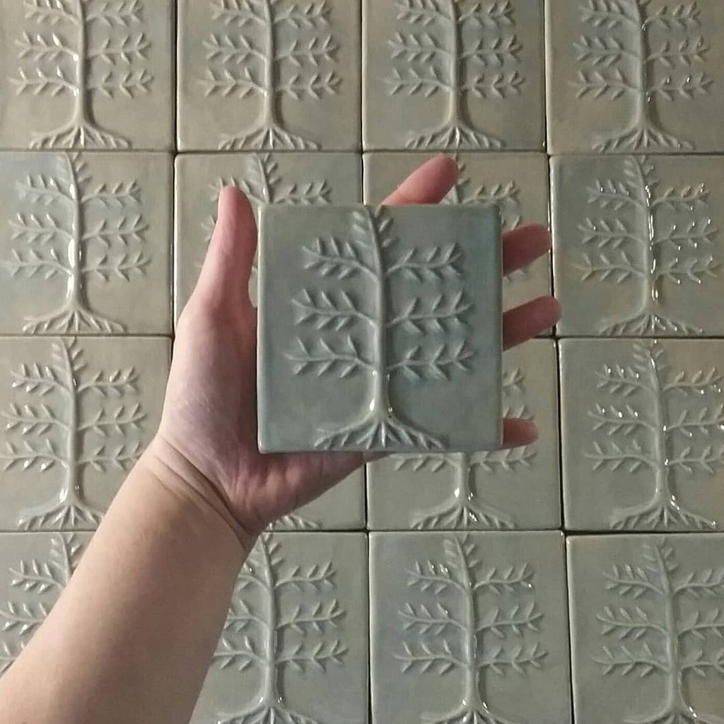 Cypress Tree 4"x4" Ceramic Handmade Tile | 4 Inch by 4 Inch Handmade Tiles