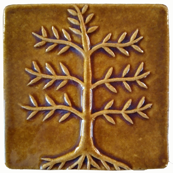 Cypress Tree 4"x4" Ceramic Handmade Tile | 4 Inch by 4 Inch Handmade Tiles