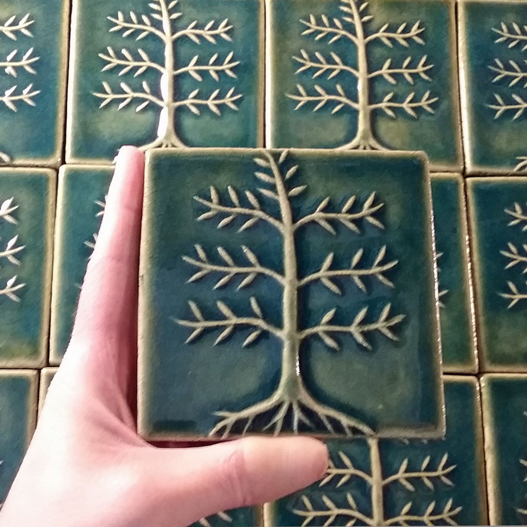 Cypress Tree 4"x4" Ceramic Handmade Tile | 4 Inch by 4 Inch Handmade Tiles