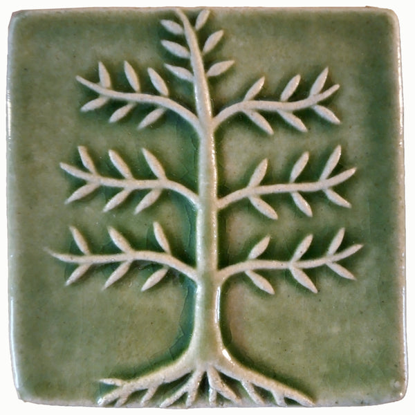 Cypress Tree 4"x4" Ceramic Handmade Tile | 4 Inch by 4 Inch Handmade Tiles