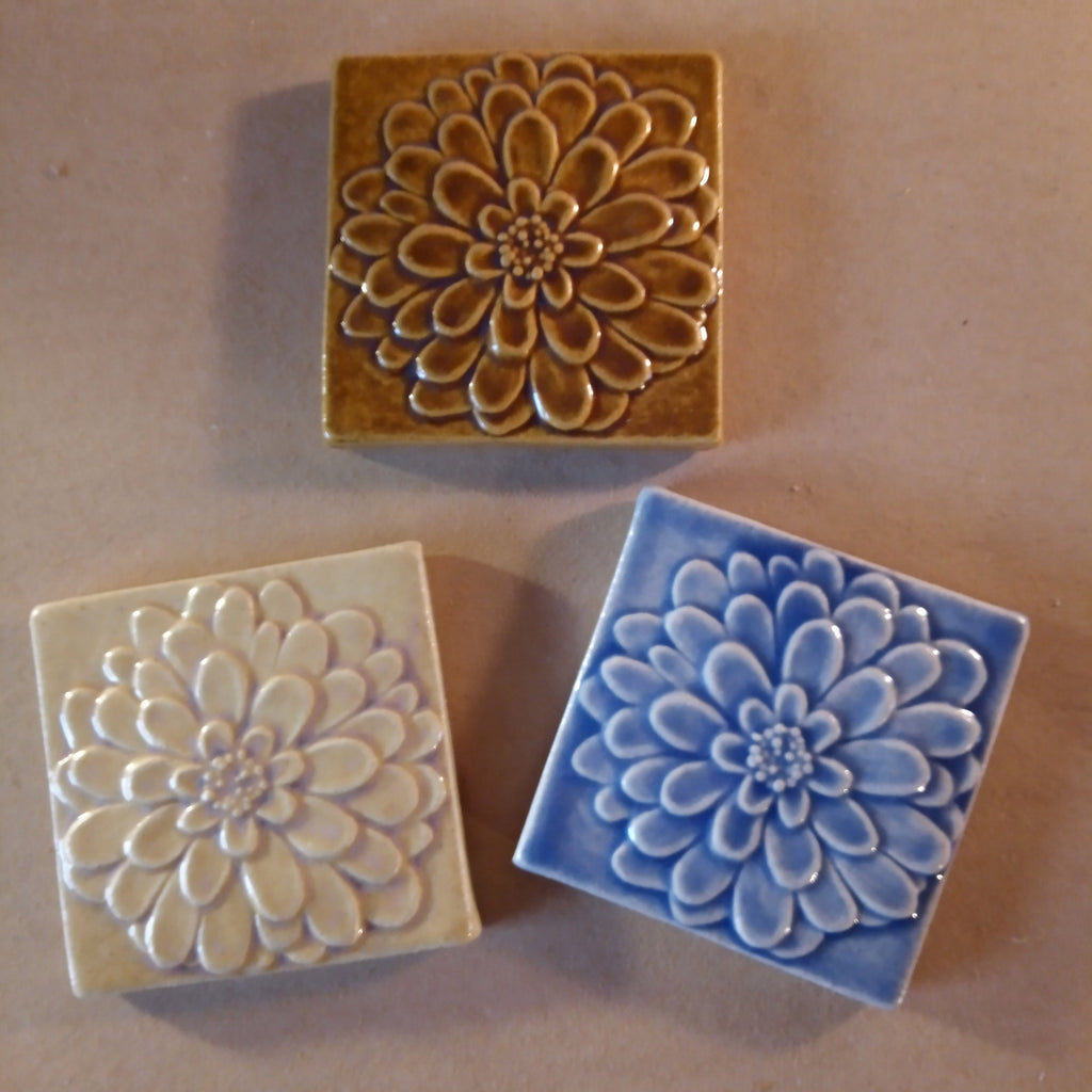 Dahlia 4"x4" Ceramic Handmade Tile | 4 Inch by 4 Inch Handmade Tiles