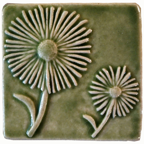 Daisies 4"x4" Ceramic Handmade Tile | 4 Inch by 4 Inch Handmade Tiles