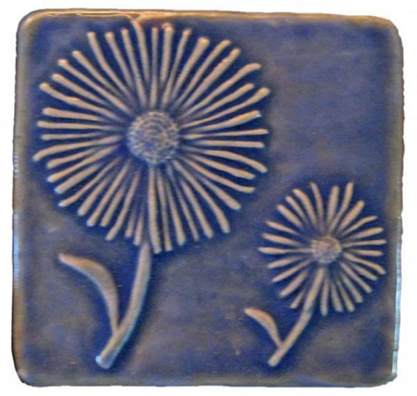 Daisies 4"x4" Ceramic Handmade Tile | 4 Inch by 4 Inch Handmade Tiles