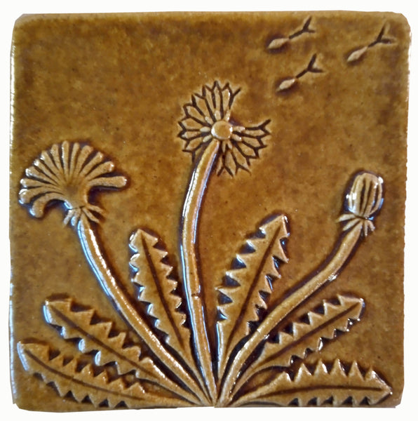 Dandelion 4"x4" Ceramic Handmade Tile | 4 Inch by 4 Inch Handmade Tiles
