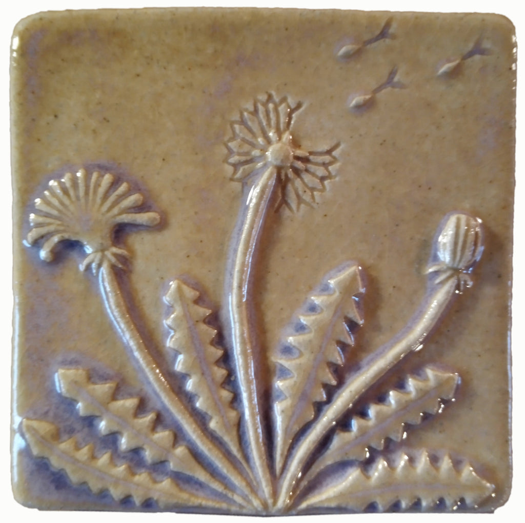 Dandelion 4"x4" Ceramic Handmade Tile | 4 Inch by 4 Inch Handmade Tiles