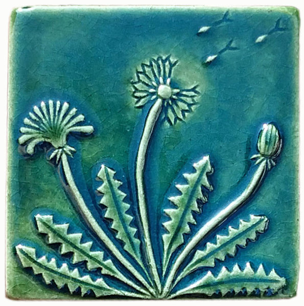 Dandelion 4"x4" Ceramic Handmade Tile | 4 Inch by 4 Inch Handmade Tiles