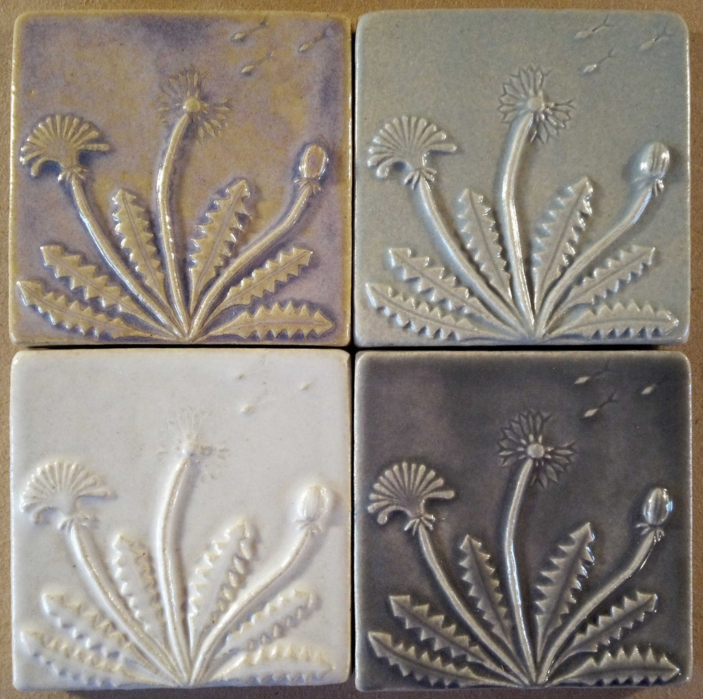 Dandelion 4"x4" Ceramic Handmade Tile | 4 Inch by 4 Inch Handmade Tiles
