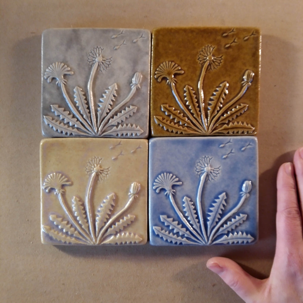 Dandelion 4"x4" Ceramic Handmade Tile | 4 Inch by 4 Inch Handmade Tiles