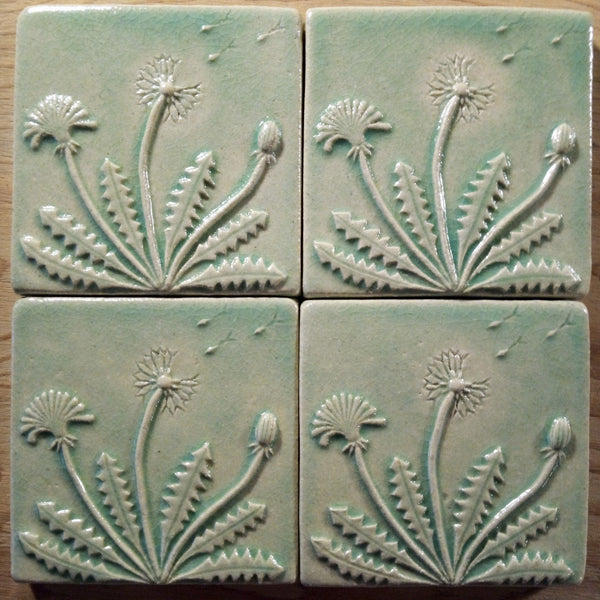 Dandelion 4"x4" Ceramic Handmade Tile | 4 Inch by 4 Inch Handmade Tiles