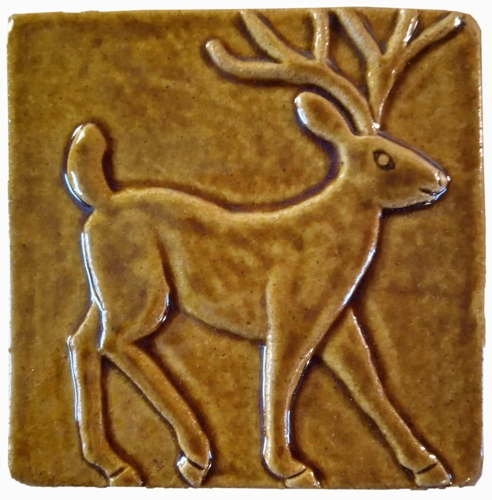 Deer 4"x4" Ceramic Handmade Tile | 4 Inch by 4 Inch Handmade Tiles