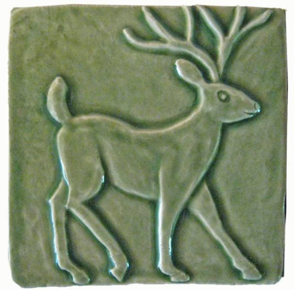 Deer 4"x4" Ceramic Handmade Tile | 4 Inch by 4 Inch Handmade Tiles
