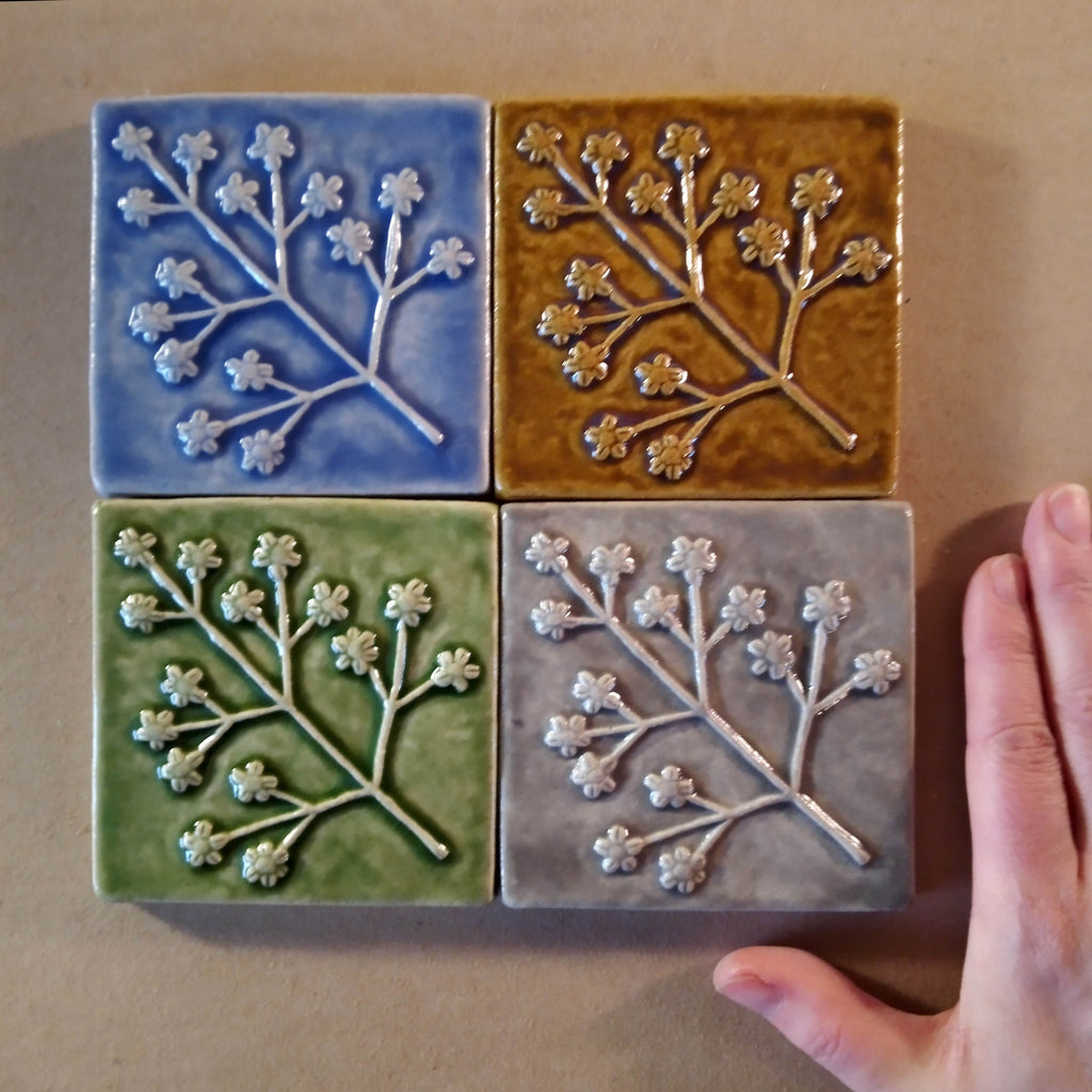 Delicate Floret 4"x4" Ceramic Handmade Tile | 4 Inch by 4 Inch Handmade ...