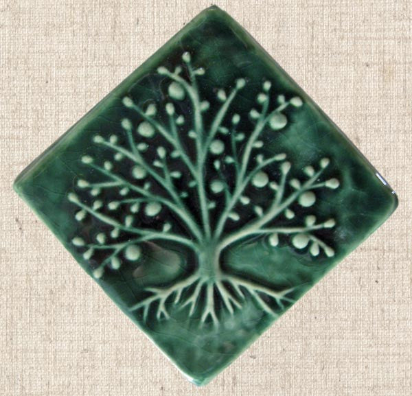 Diagonal Tree of Life 4"x4" Ceramic Handmade Tile | 4 Inch by 4 Inch ...