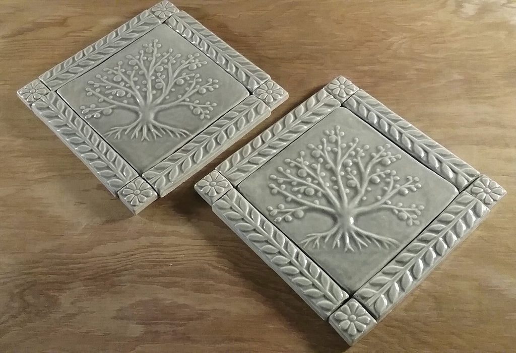 Diagonal Tree of Life 6"x6" Ceramic Handmade Tile with 1" Border | 6 ...