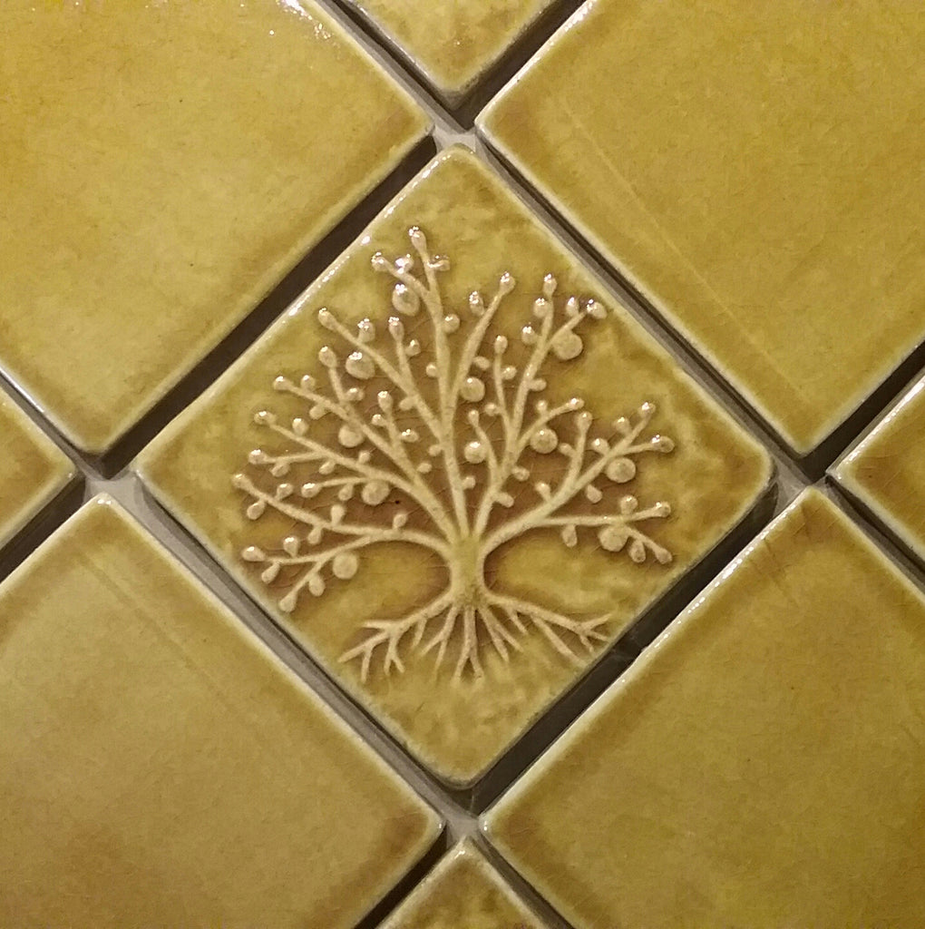 Diagonal Tree of Life 4"x4" Ceramic Handmade Tile | 4 Inch by 4 Inch ...