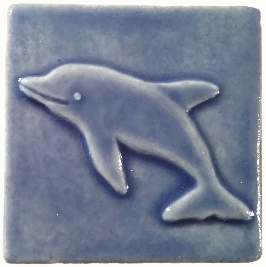 Dolphin 3"x3" Ceramic Handmade Tile | 3 Inch by 3 Inch Handmade Tiles