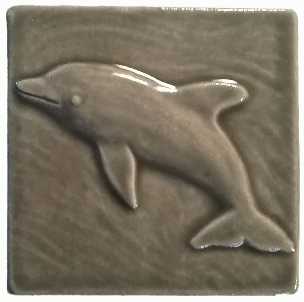 Dolphin 4"x4" Ceramic Handmade Tile | 4 Inch by 4 Inch Handmade Tiles